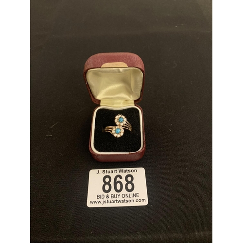 A foreign Hallmarked Gold Turquoise and Diamond Dress Ring, Size O ...