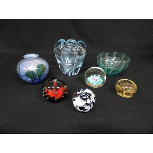 Orrefors glass vase, Caithness and Langham Glass Paperweights plus two ...
