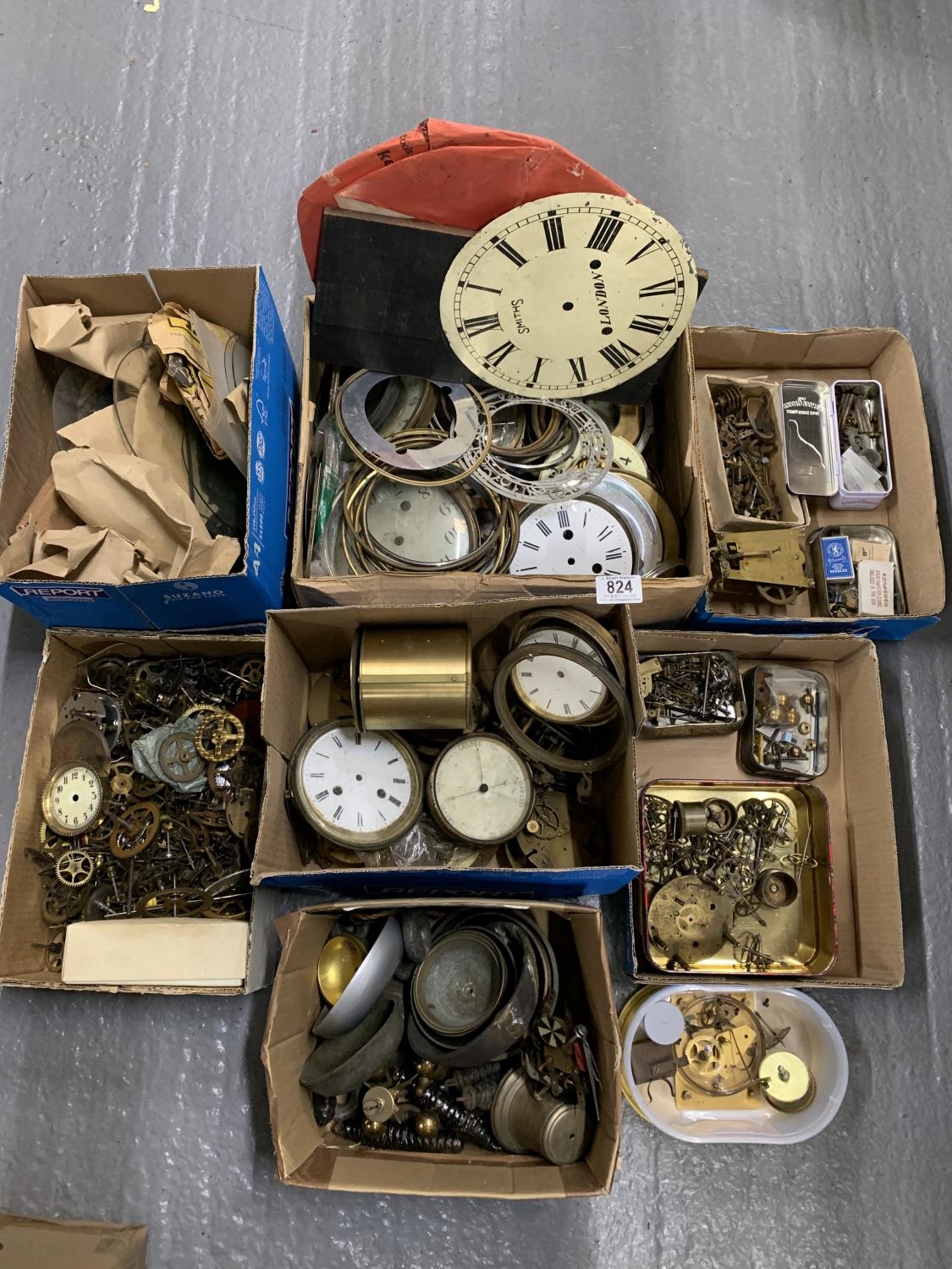 Collection of antique clock parts, Bells and clock glass (7)