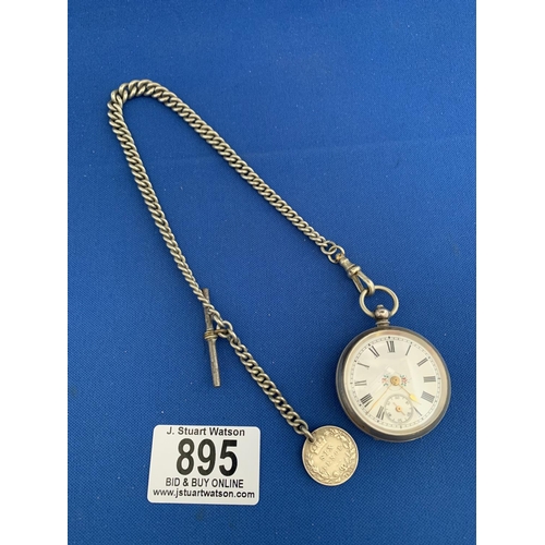 French Silver Fob Watch on Silver Plated Chain