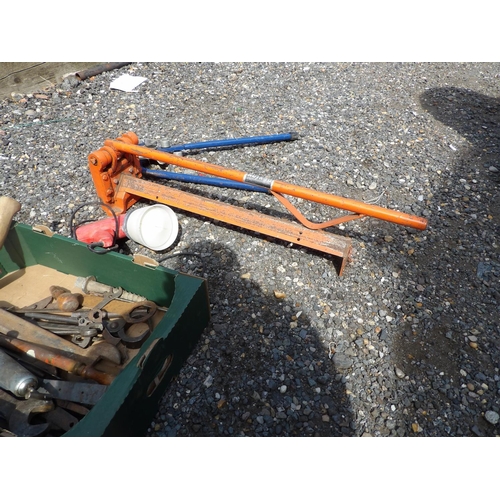 Splitter, pipe bender and tray of assorted tools