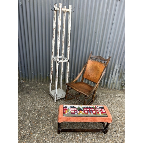 Painted hall stand, rocker chair and footstool