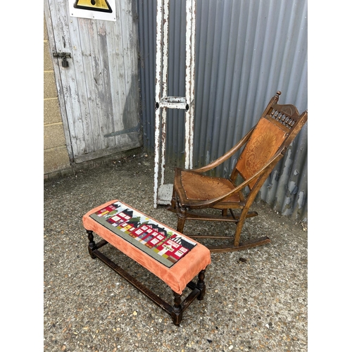 Painted hall stand, rocker chair and footstool