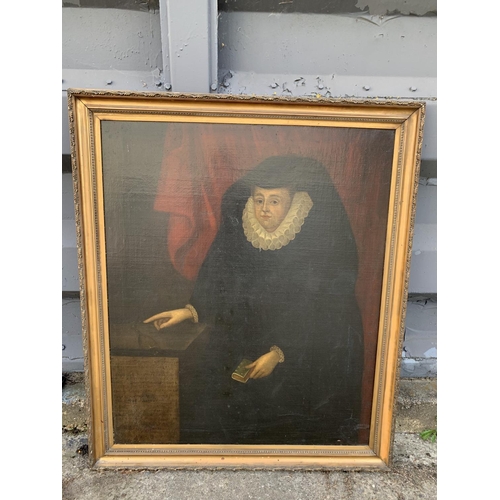 Gilt framed Oil on canvas of Lady with ruff collar, overall size 110 x ...