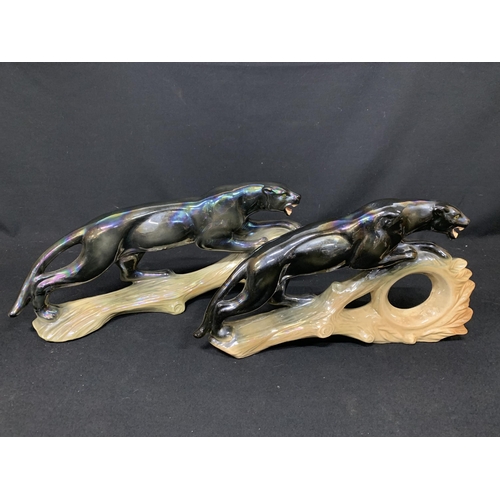 2 Panther figures, longest 50cms, repair to back leg