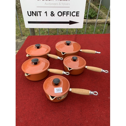 Set of 5 used Le Creuset saucepans