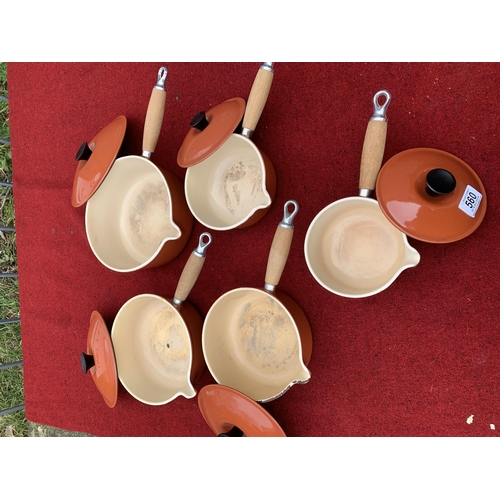 Set of 5 used Le Creuset saucepans