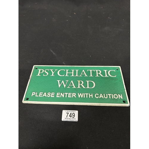 Cast iron psychiatric ward sign, 27 x 13cms