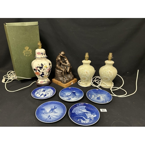 Masons lamp base, pair of Denby lamp bases, lovers figure and five ...