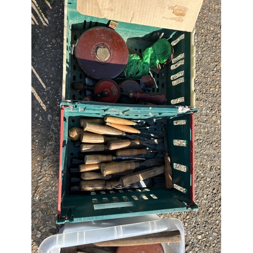 Four boxes of assorted carpentry tools