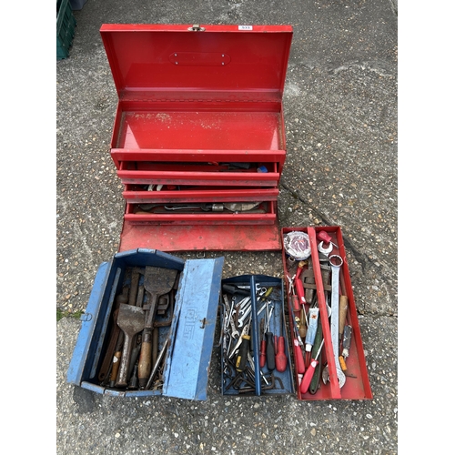 Red Tool Cabinet and blue tool box with tools