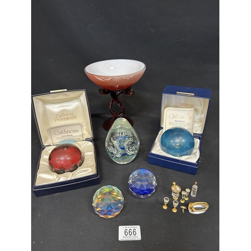 Two Swarovski Paperweights & miniature Bar Set, two boxed Caithness ...