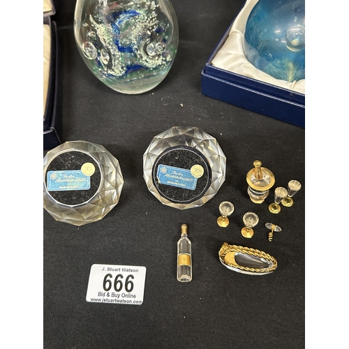 Two Swarovski Paperweights & miniature Bar Set, two boxed Caithness ...