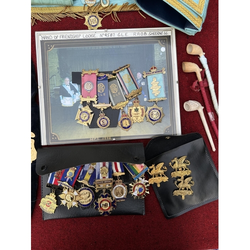 Collection of Masonic items, regalia and medals including 2 silver