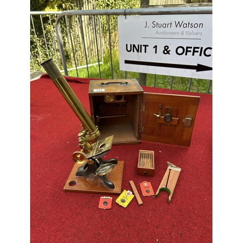 Antique Wooden cased Microscope Kit, box size 19 x 15 x 23 cms