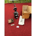 Modern Opax Microscope and antique boxed miniature Microscope