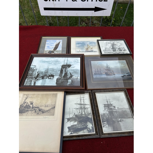 Two sailing watercolours, shipping prints and framed photos (8)