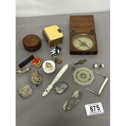 Antique Pocket Compass, white metal and enamel Knight on Horseback and ...