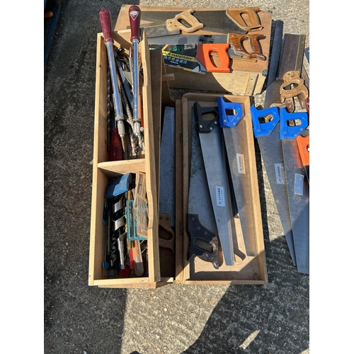 2 carpenters boxes and quantity of hand saws, at least 7 unused, plus ...