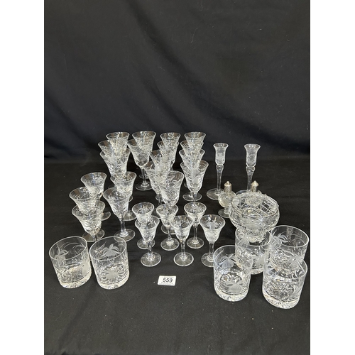 36 pieces of Matching Royal Brierley drinking glasses and glassware