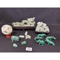 Collection of Jade figures and 5 Malachite figures, Jade dragon length ...