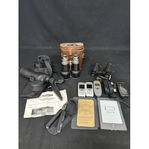 Binoculars, Zennox telescope, 3 mobile phones and Kindle plus Sony ...