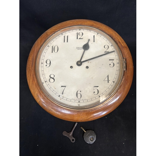 Smiths of Enfield 8 day wall clock with key and pendulum, 12" dial ...