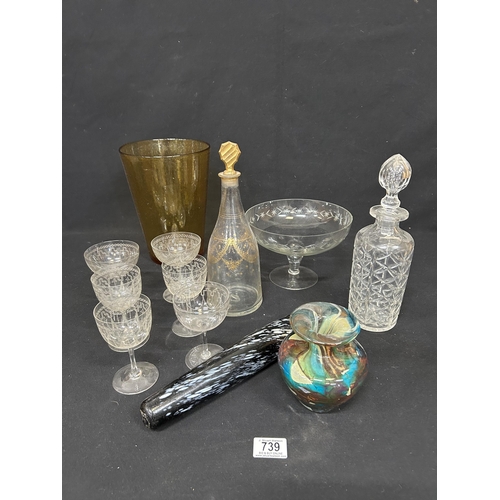 Medina coloured glass vase height 14 cms, antique gilt decanter and ...