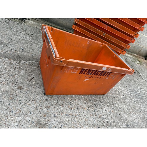 A stack of 10 heavy duty plastic stacking crates