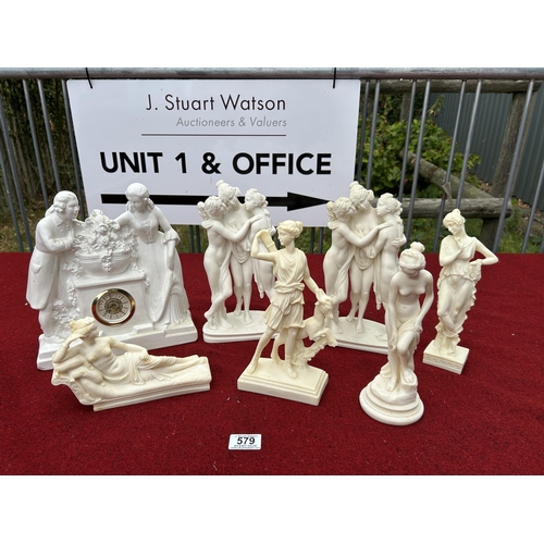 Collection of Resin classical figures, tallest 28cms