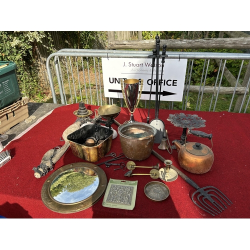 Collection of metalwares, including yoke