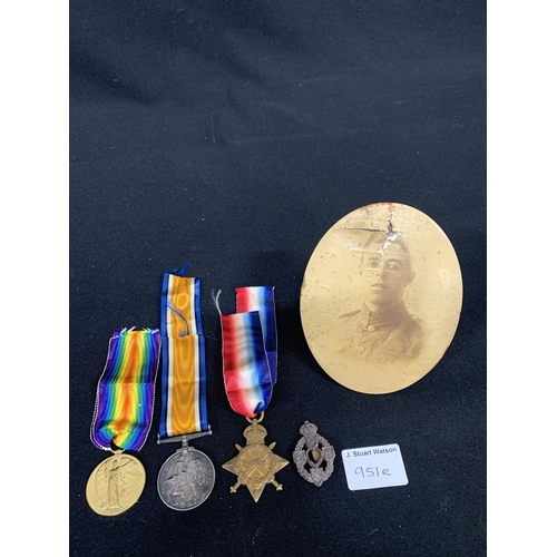 A group of 3 WW1 medals to 7552 SPR.G.A.Lloyd R.E. Cap badge and photo