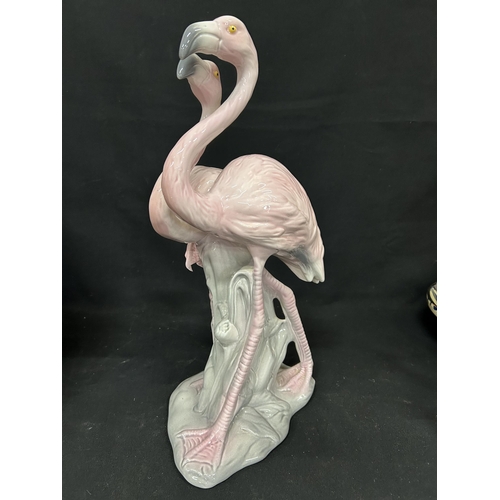 Italian pink flamingo figure, height 55cms and Elephant seat (ear and ...