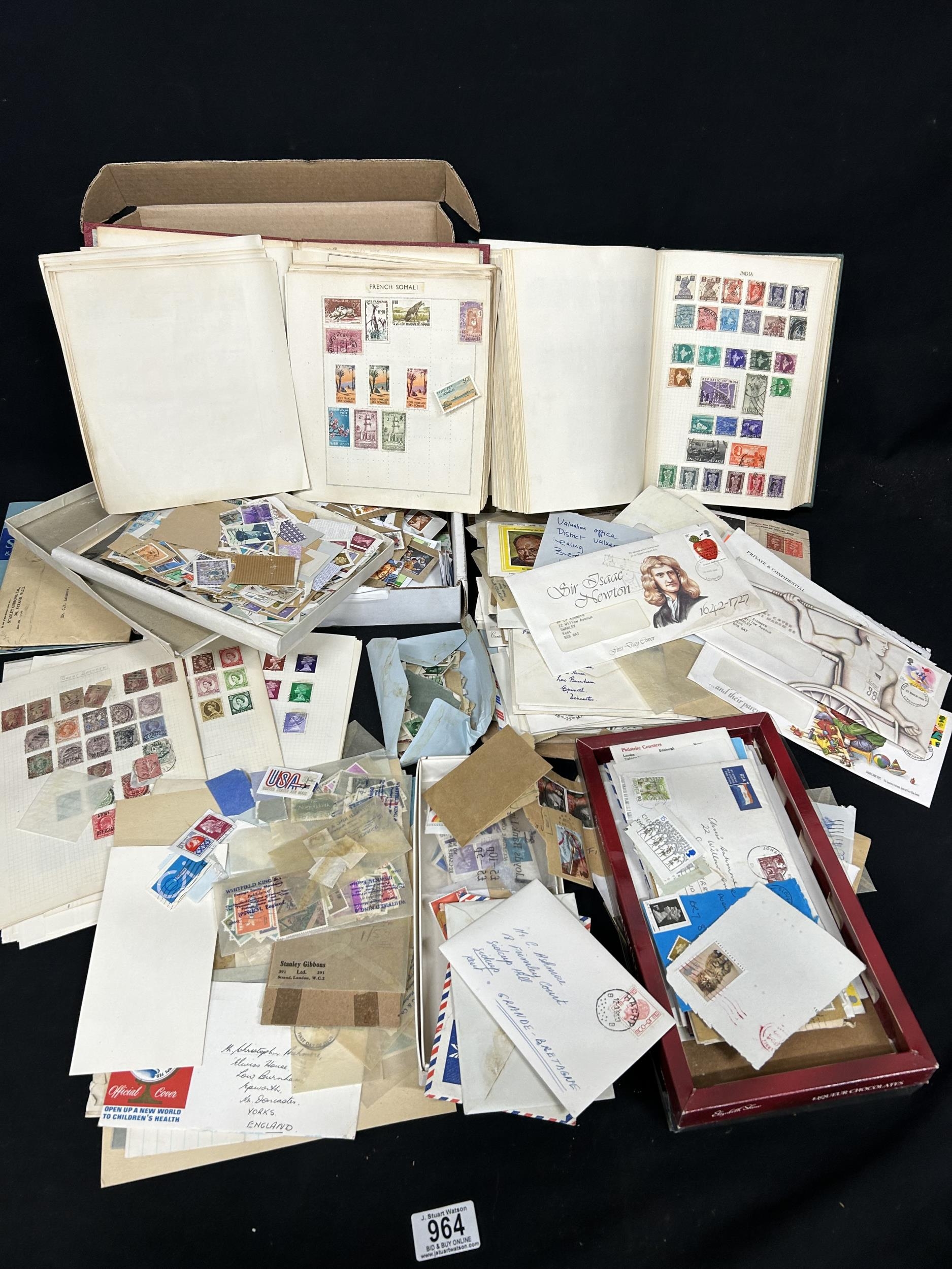 Two Stamp Albums, loose album pages with stamps and collection of used stamps (2)