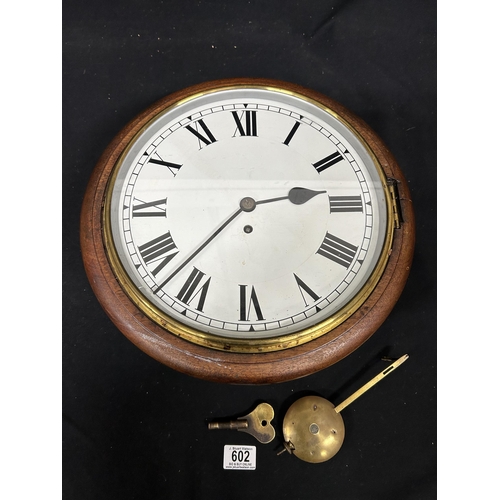 Victorian Fusee Wall Clock with key and pendulum, 12" dial