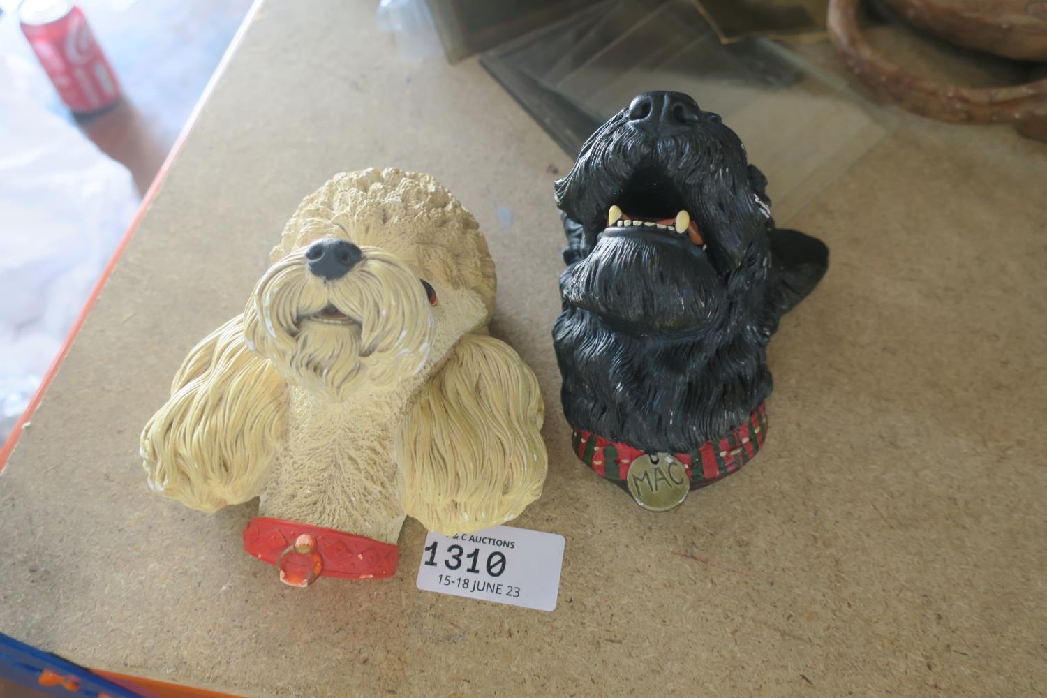 TWO PLASTER WALL PLAQUES OF DOGS HEADS BY BOSSONS OF ENGLAND