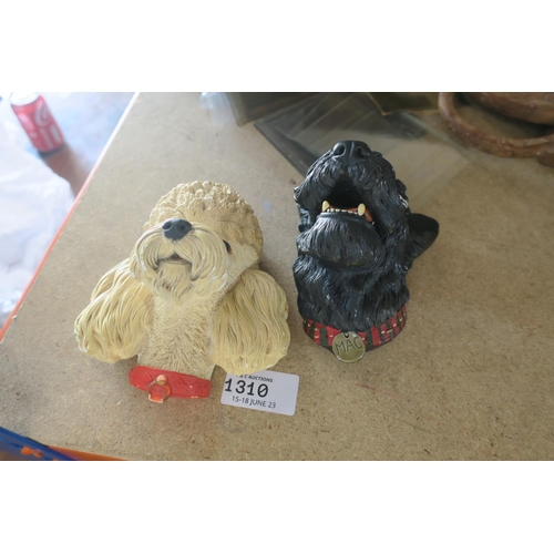 TWO PLASTER WALL PLAQUES OF DOGS HEADS BY BOSSONS OF ENGLAND