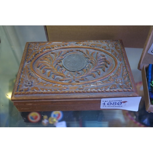 WOODEN BOX HAND CARVED , HENRY 4TH 1399, GROT COIN