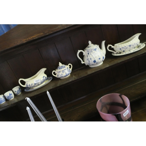OLD WILLOW GRAVY BOAT AND SAUCER, EGG CUPS AND SUGAR BOWL, CHURCHILL ...