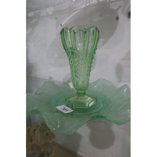 GREEN GLASS VASE AND MATCHING PLATE