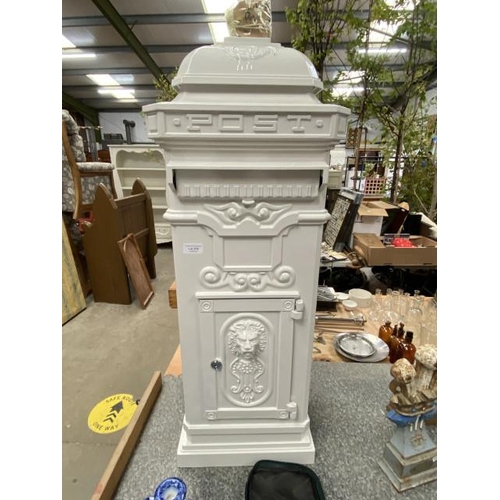 Reproduction white cast aluminium post box with key, NEW 100H 34W 30D