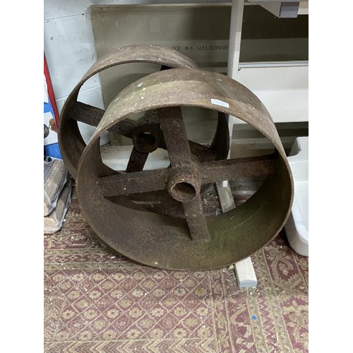 Pair of vintage cast wheels 53cm diameter & 21cm wide
