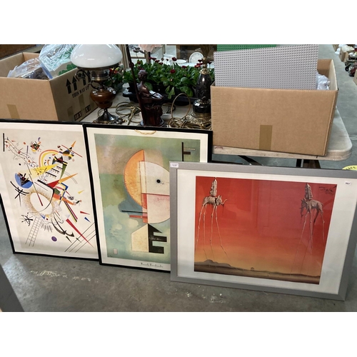 3 prints - Salvador Dali 'The Elephants' 66x86cm & 2 Kandinsky prints ...