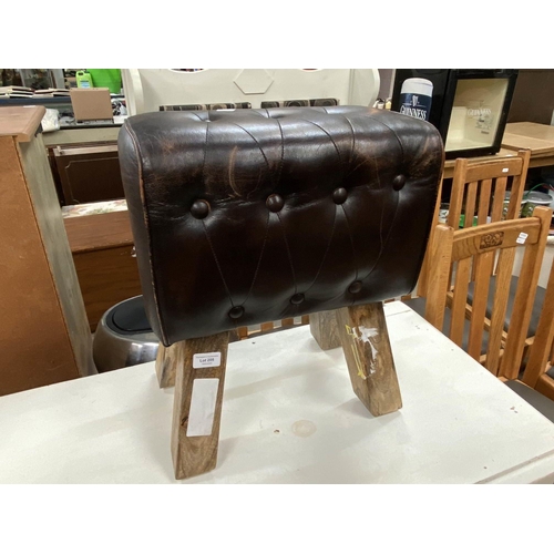 Pommel horse brown leather button back stool 49H 40W 25D