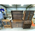 Oak linen fold glazed bookcase 103H 84W 25D, oak dresser 190H 125W 51D ...