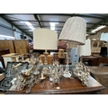 4 French metal light fittings and 3 table lamps