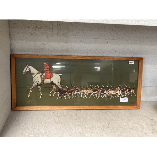 Oak framed 'The Huntsman' print/tray by Cecil Aldin 25x60cm