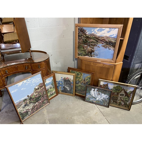 Assorted framed tapestries in various sizes