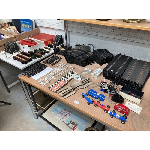 Collection of early Scalextric & Tri-ang track, carriages, locomotive ...