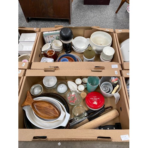 8 boxes of kitchen wares, table wares, glass wares, stainless steel ...